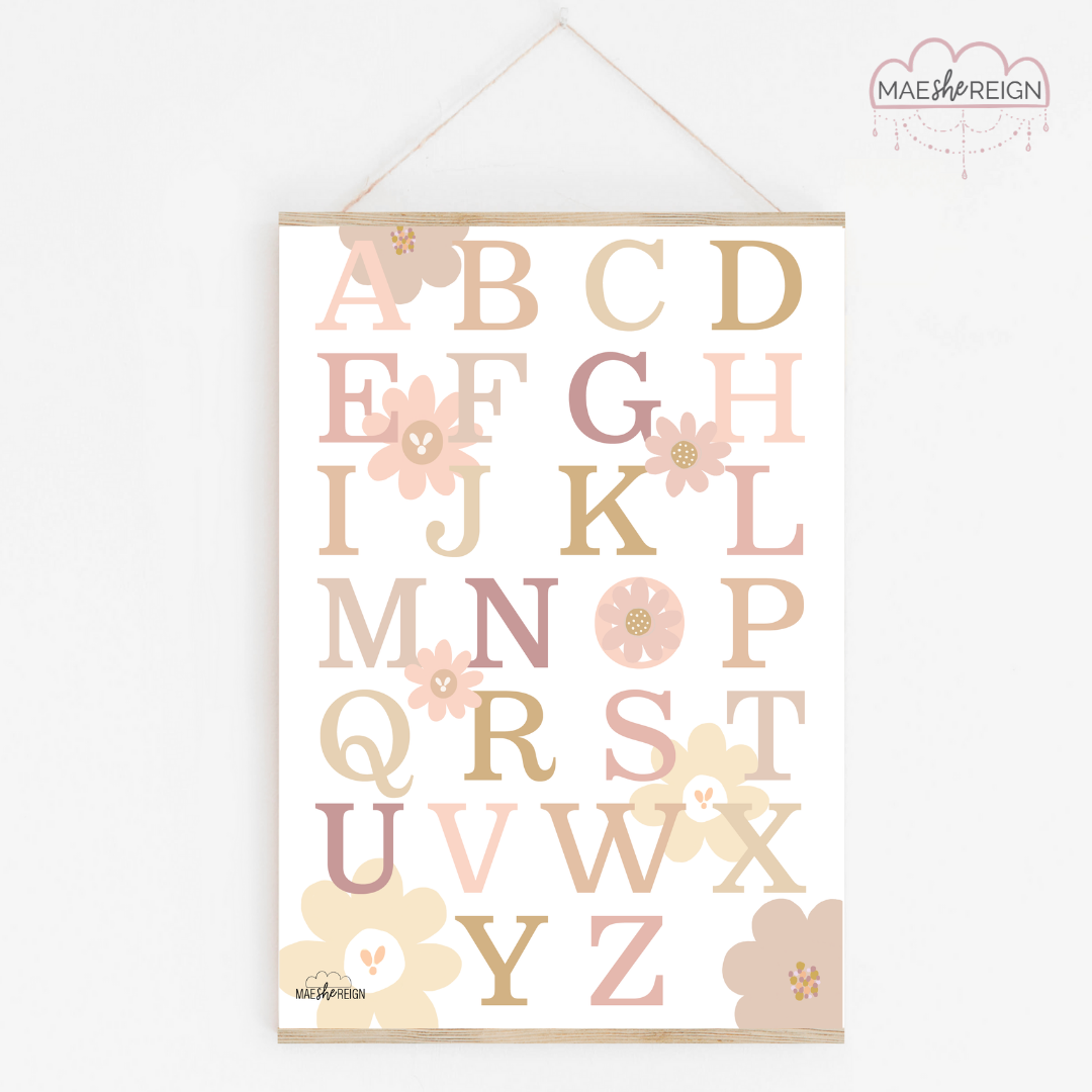 Wildflower Alphabet Poster Girls Nursery Wall Art Decor Print – Mae She ...