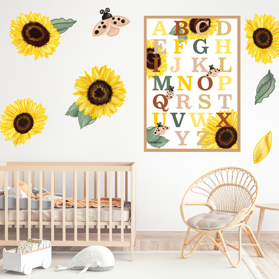 Sunflower Alphabet Poster Girls Nursery Wall Art Decor Print – Mae She ...